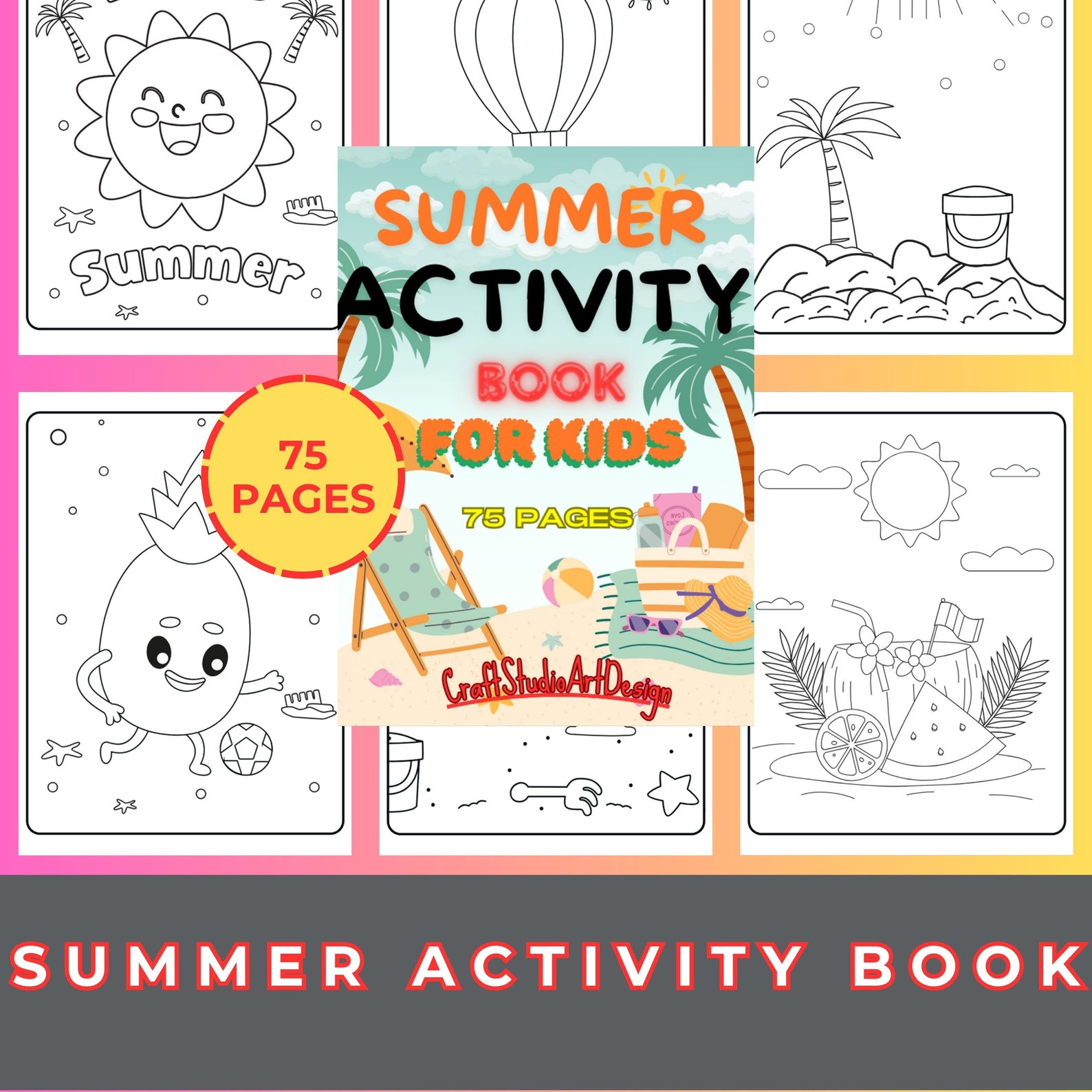Summer Fun Coloring Page Set Instant Download for Pool Party Activity ...