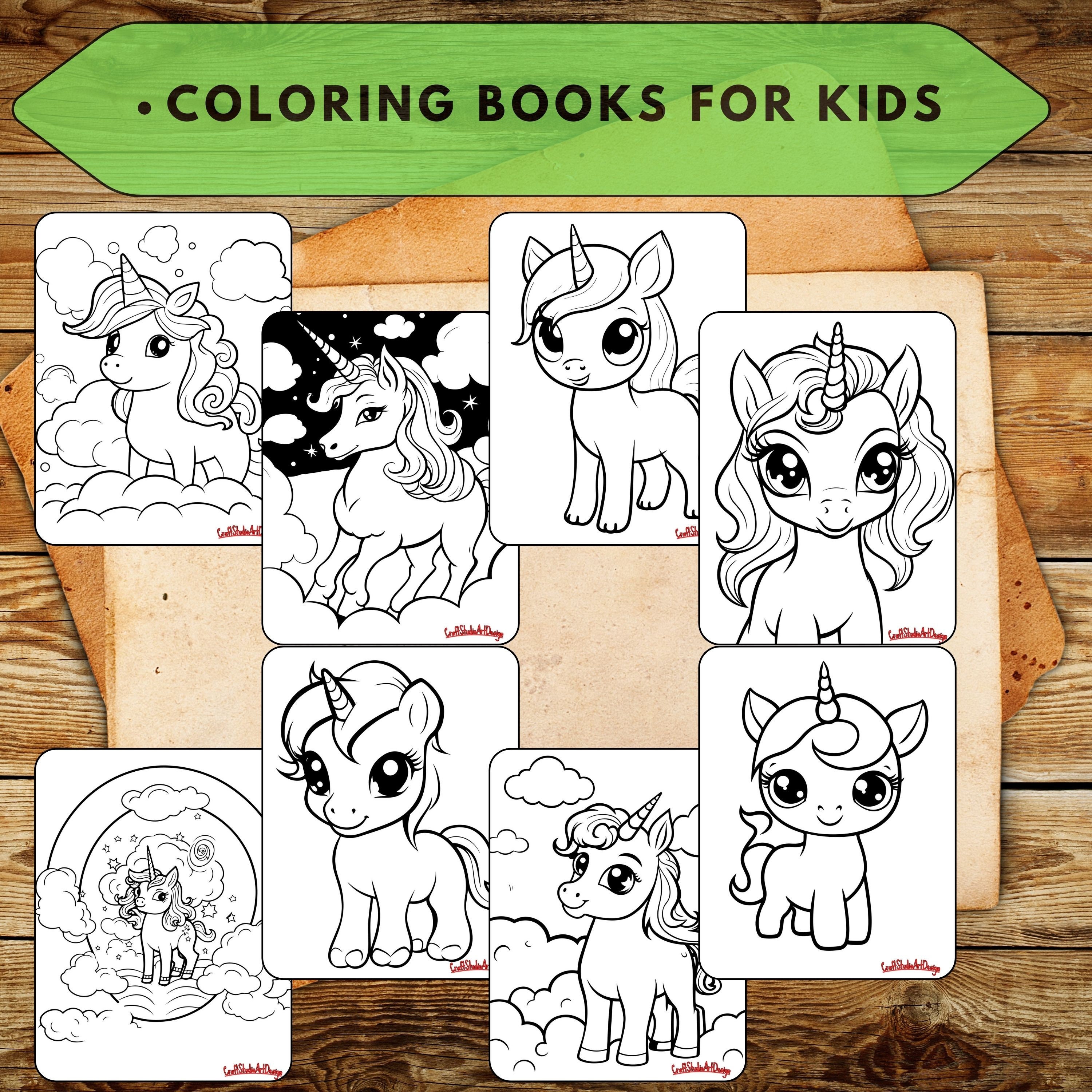 Cute Unicorn Coloring Books for Kids | Printable PDF, Grayscale Fairy ...