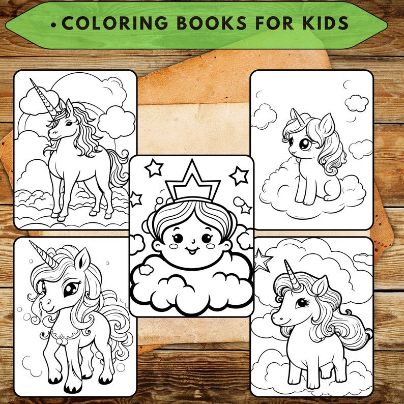 Cute Unicorn Coloring Book for Kids - Printable PDF, Grayscale Pages ...
