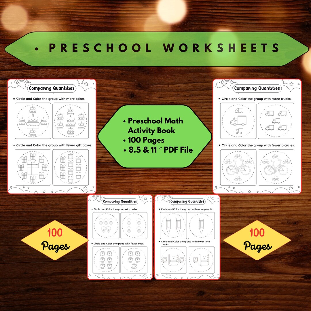 Preschool Easy Math, 100 Pages, Preschool, Kindergarten Worksheet ...