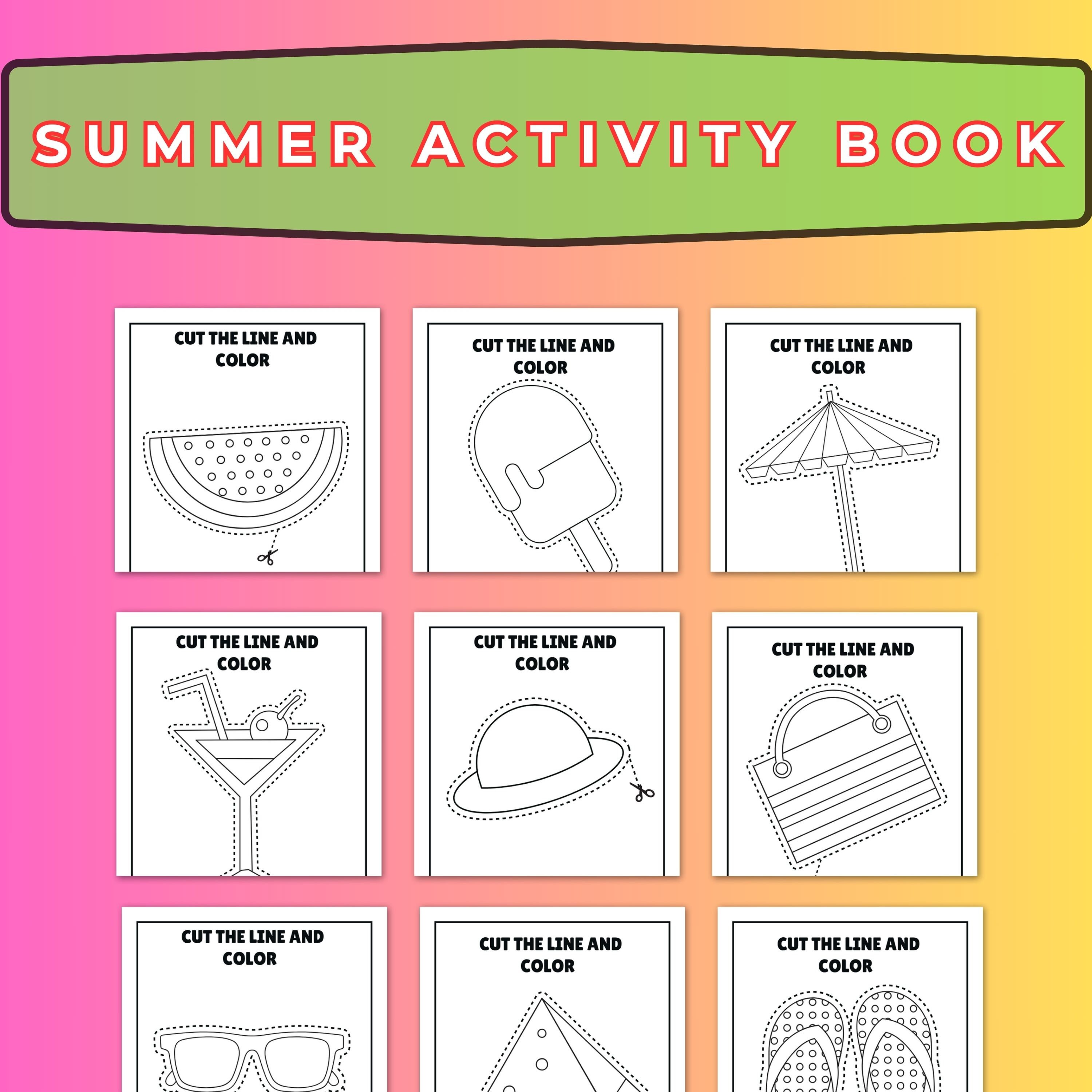 Summer Fun Coloring Page Set Instant Download for Pool Party Activity ...