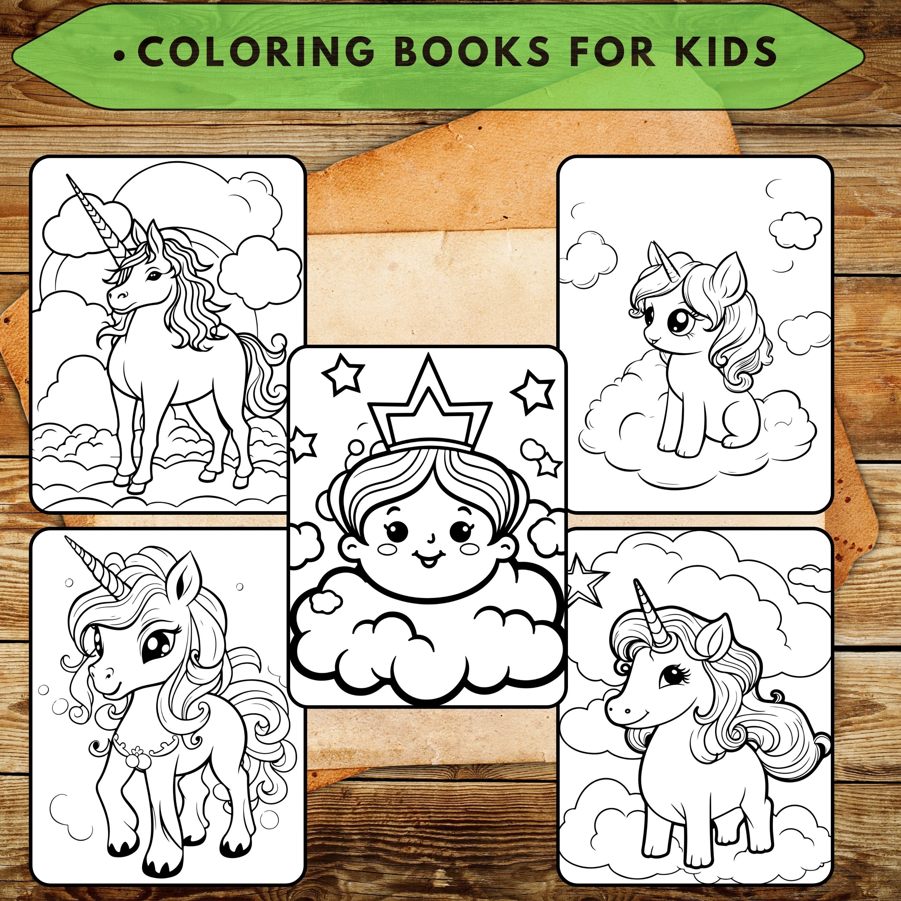 Cute Unicorn Coloring Books for Kids | Printable PDF, Grayscale Fairy ...