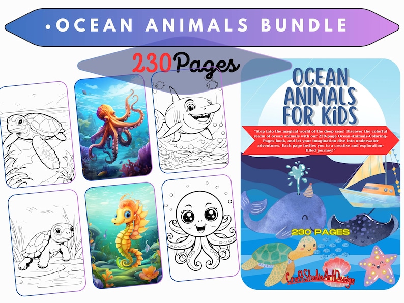 Grayscale Coloring Book: Ocean Animals Print Coloring Pages, 230 Sheets ...