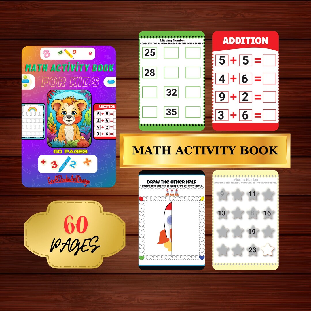 Math Activity Book for Kids Fun 60-page Educational Workbook Addition ...