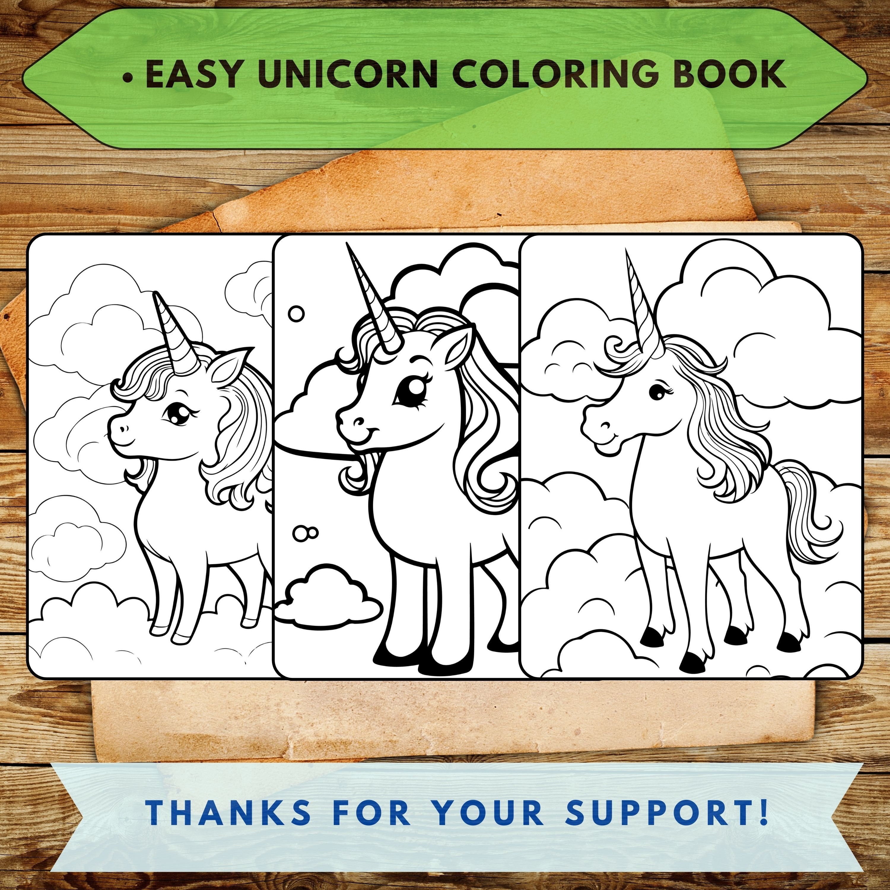 Cute Unicorn Coloring Books for Kids | Printable PDF, Grayscale Fairy ...