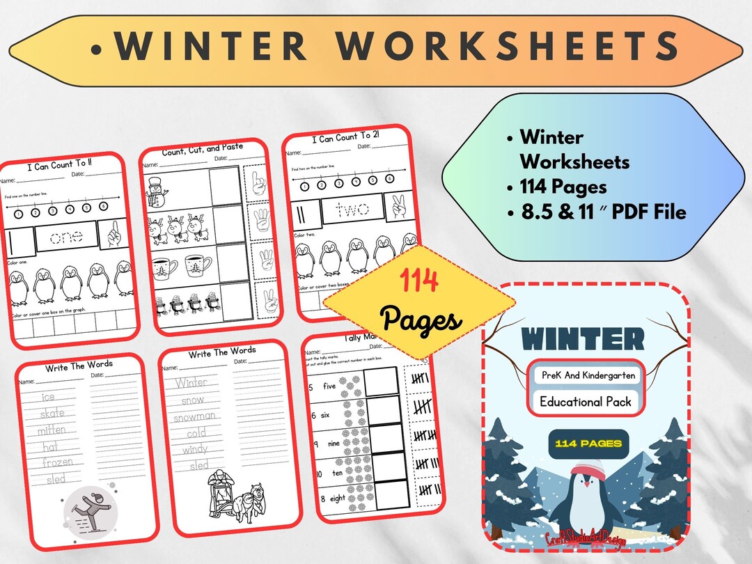 Winter Worksheets for Kids 114 Pages Preschool Bundle, Pre-k ...