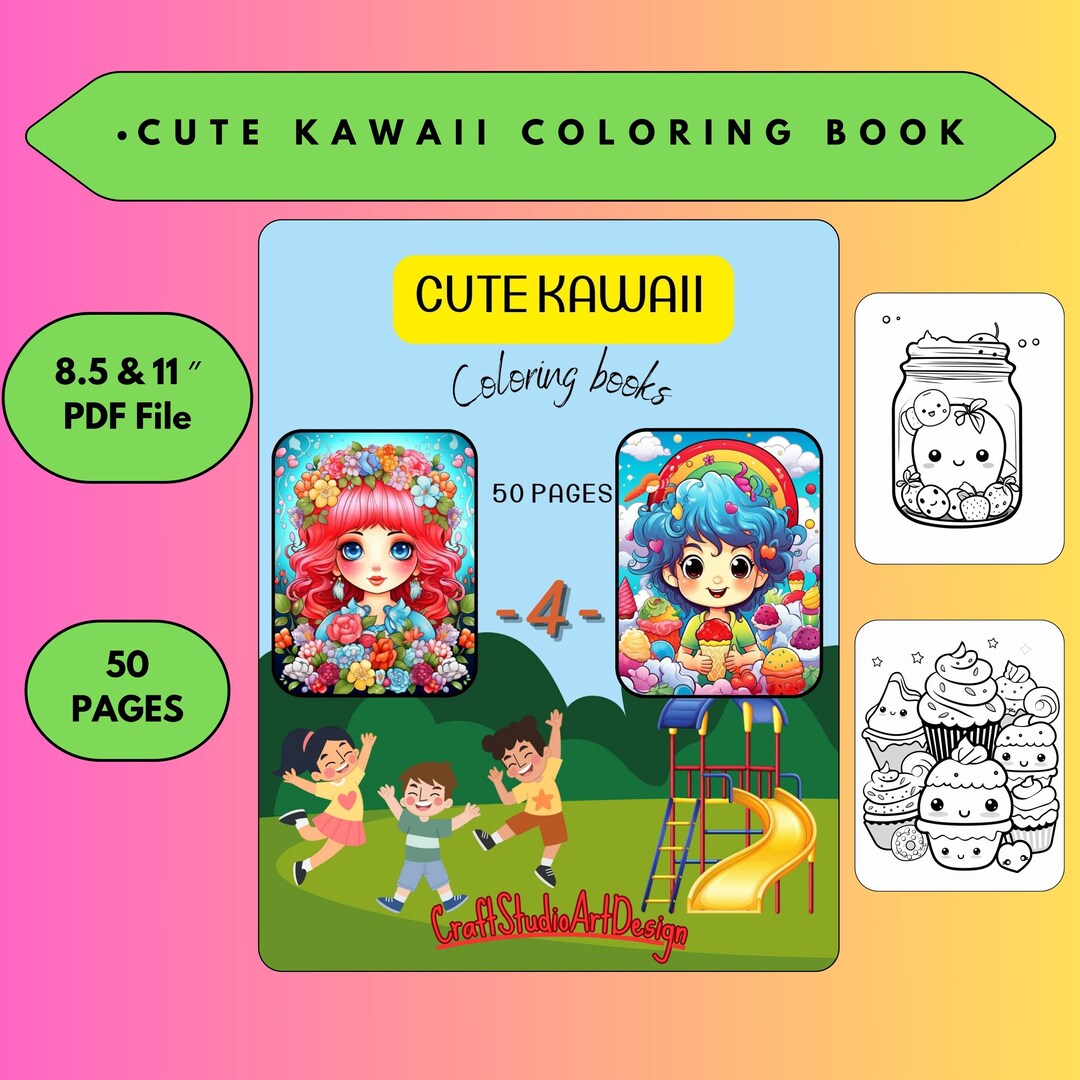 Kawaii Coloring Pages 50 Pages Cute Coloring Pages Fun Preschool Gift ...