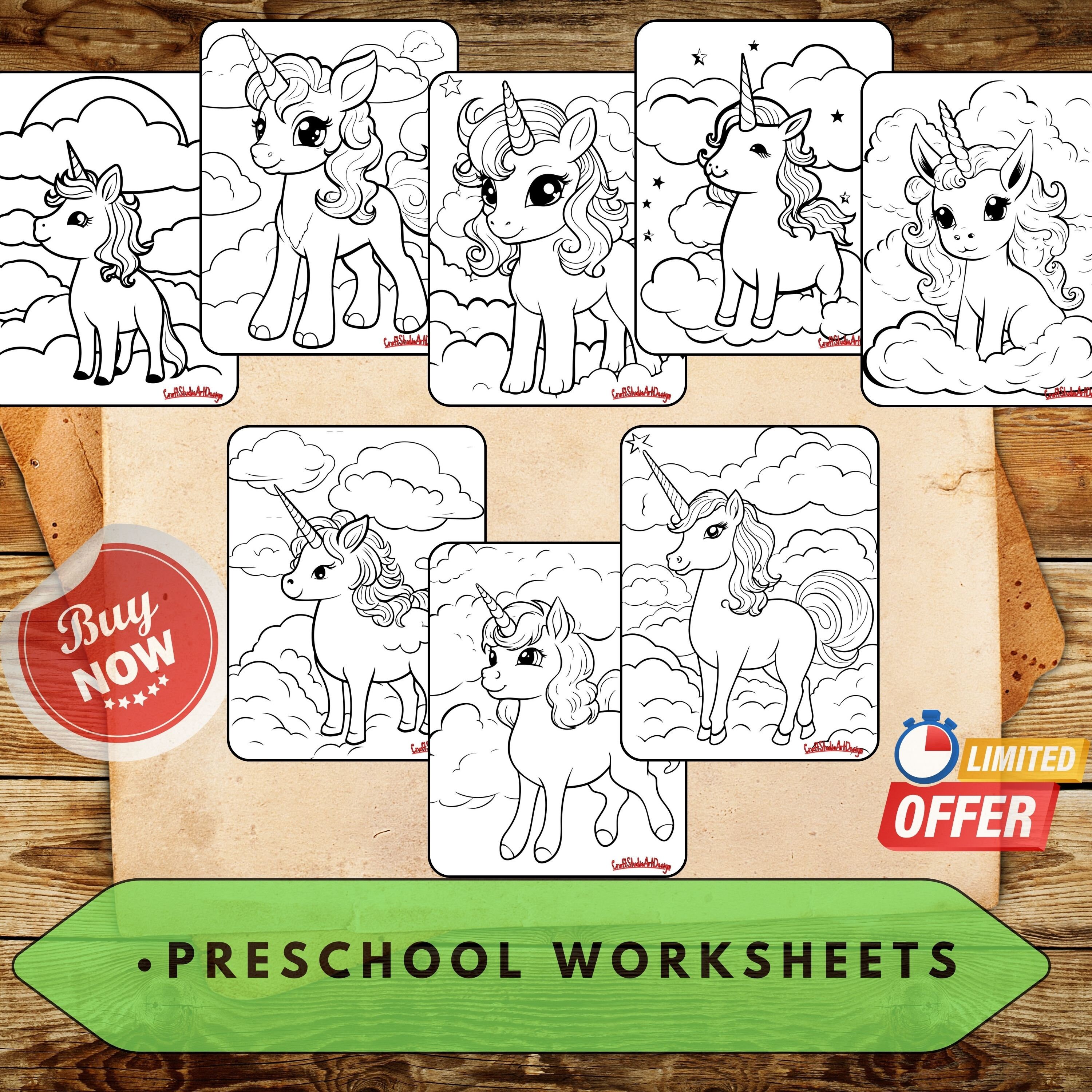 Cute Unicorn Coloring Books for Kids | Printable PDF, Grayscale Fairy ...