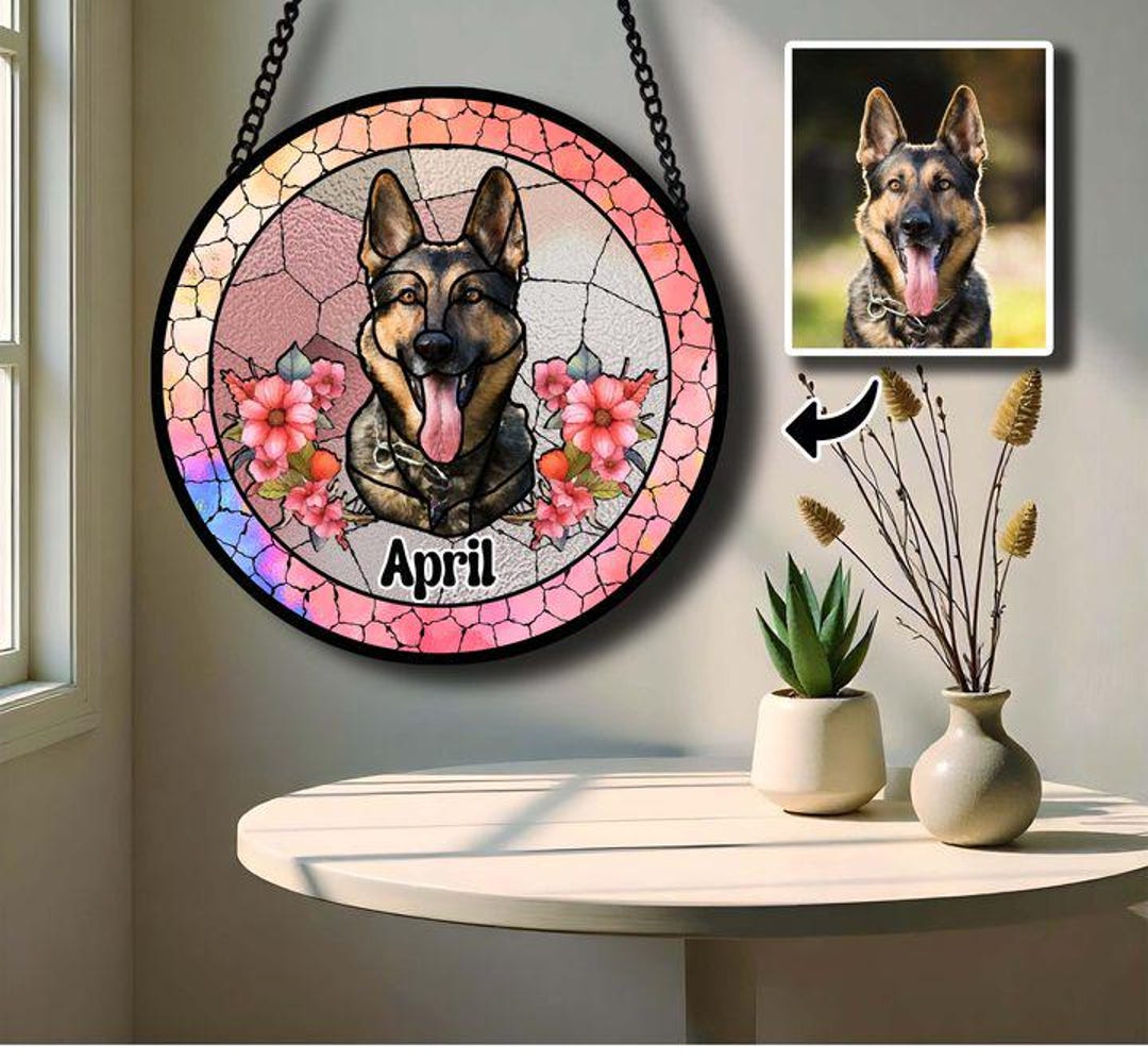 Custom Dog Portrait From Photo Suncatcher, Personalized Pet Portrait ...