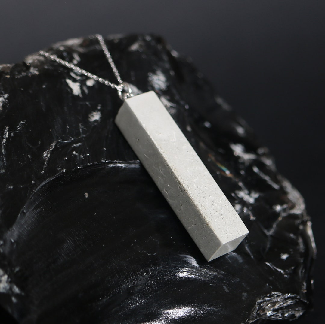 Smooth Concrete Long Rectangular Pendant Sterling Silver Necklace - Etsy