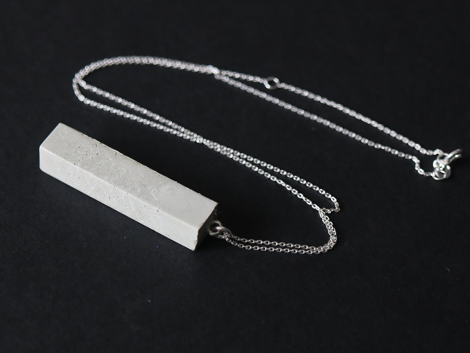 Smooth Concrete Long Rectangular Pendant Sterling Silver Necklace - Etsy