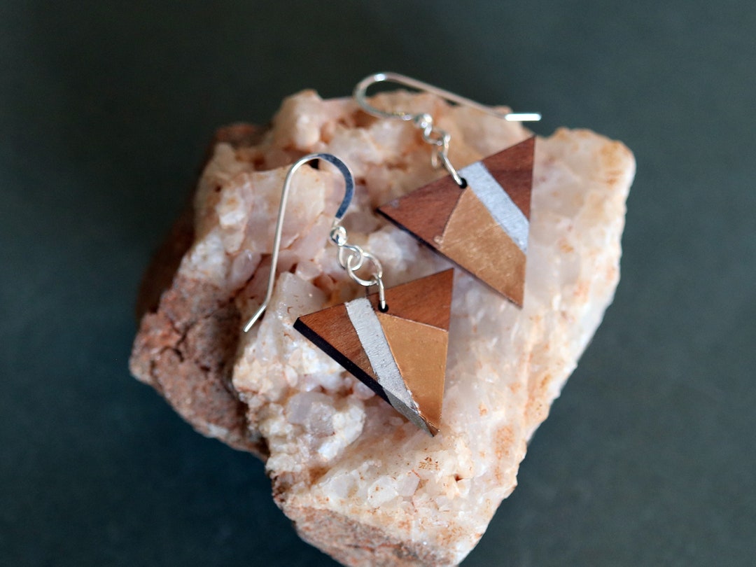 Silver and Gold Gilded Cherry Triangle Sterling Silver Earrings - Etsy