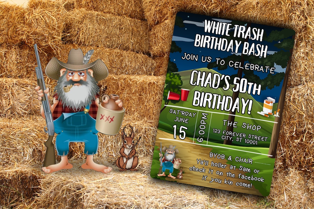 Birthday Invitation, Birthday Party, Invitation, White Trash Bash, 40th Birthday, 50th Birthday ...