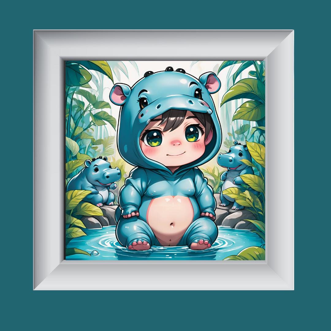 Hippopotamus Cartoon Downloadable Nursery Wall Art for Jungle Theme ...