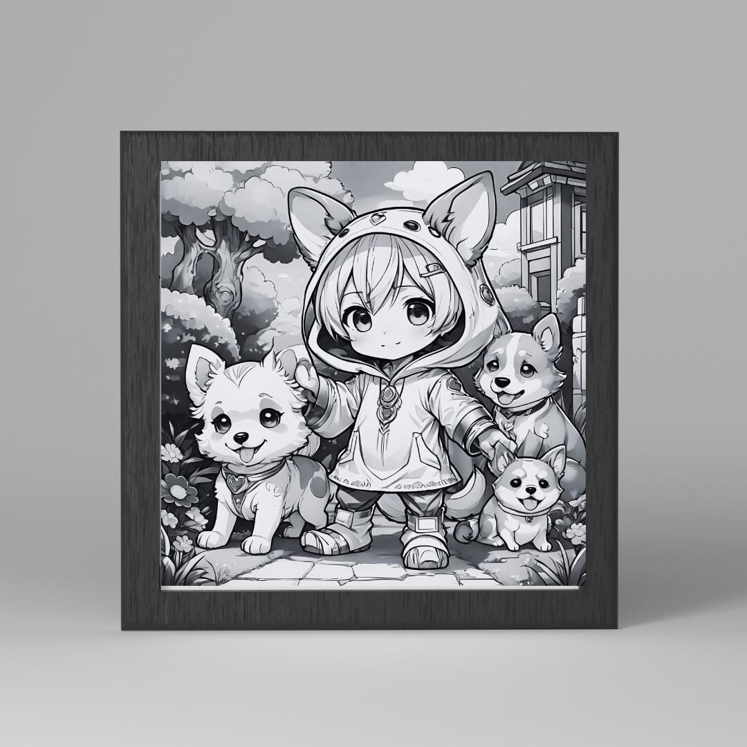 Dog Cartoon Instant Download Wall Art Girl in Dog Costume Surrounded by ...