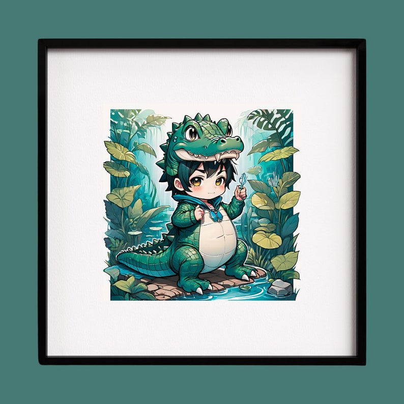 Alligator Cartoon Instant Download Wall Art With Child Dressed in Gator ...