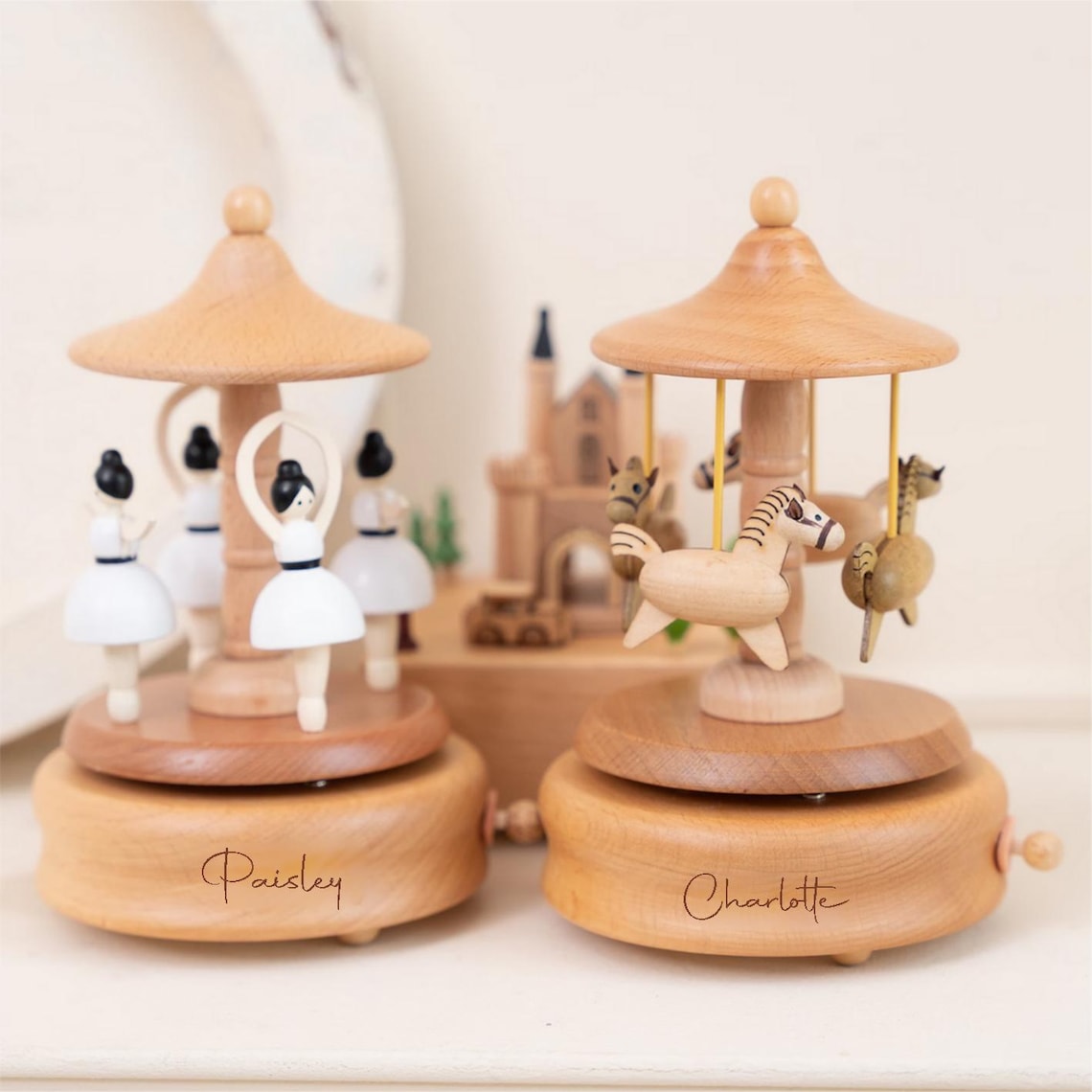 Personalized Wooden Carousel Music Box – Engraved Name, Baby Gift - Etsy