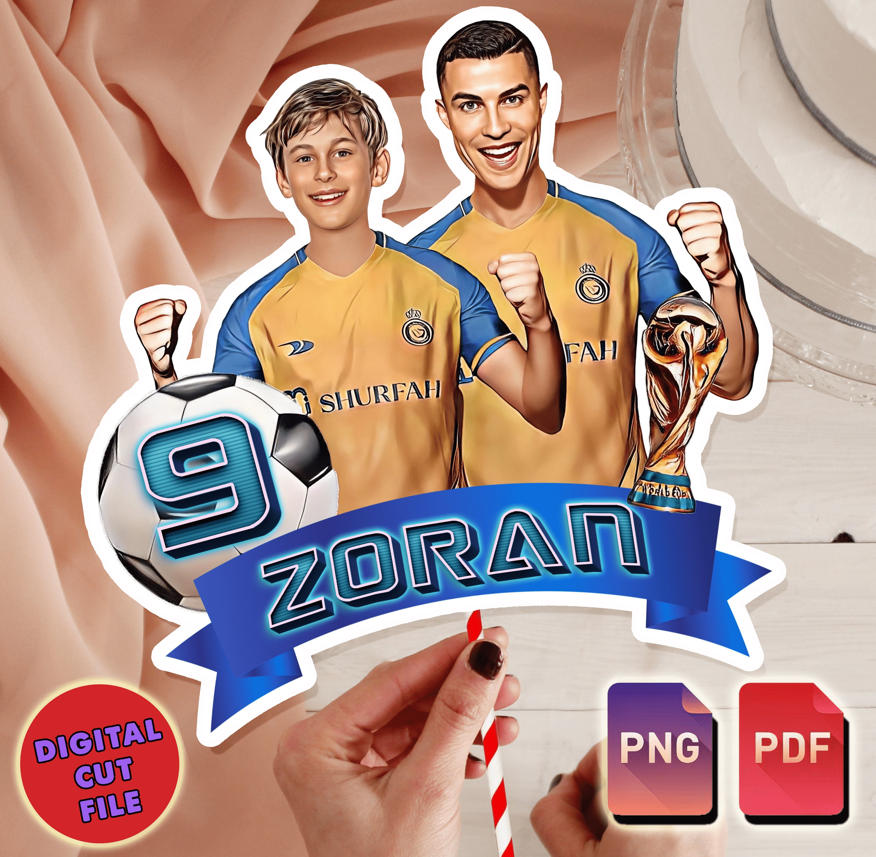 WITH PHOTO Ronaldo Printable Cake Topper, Soccer Football Digital Cake ...