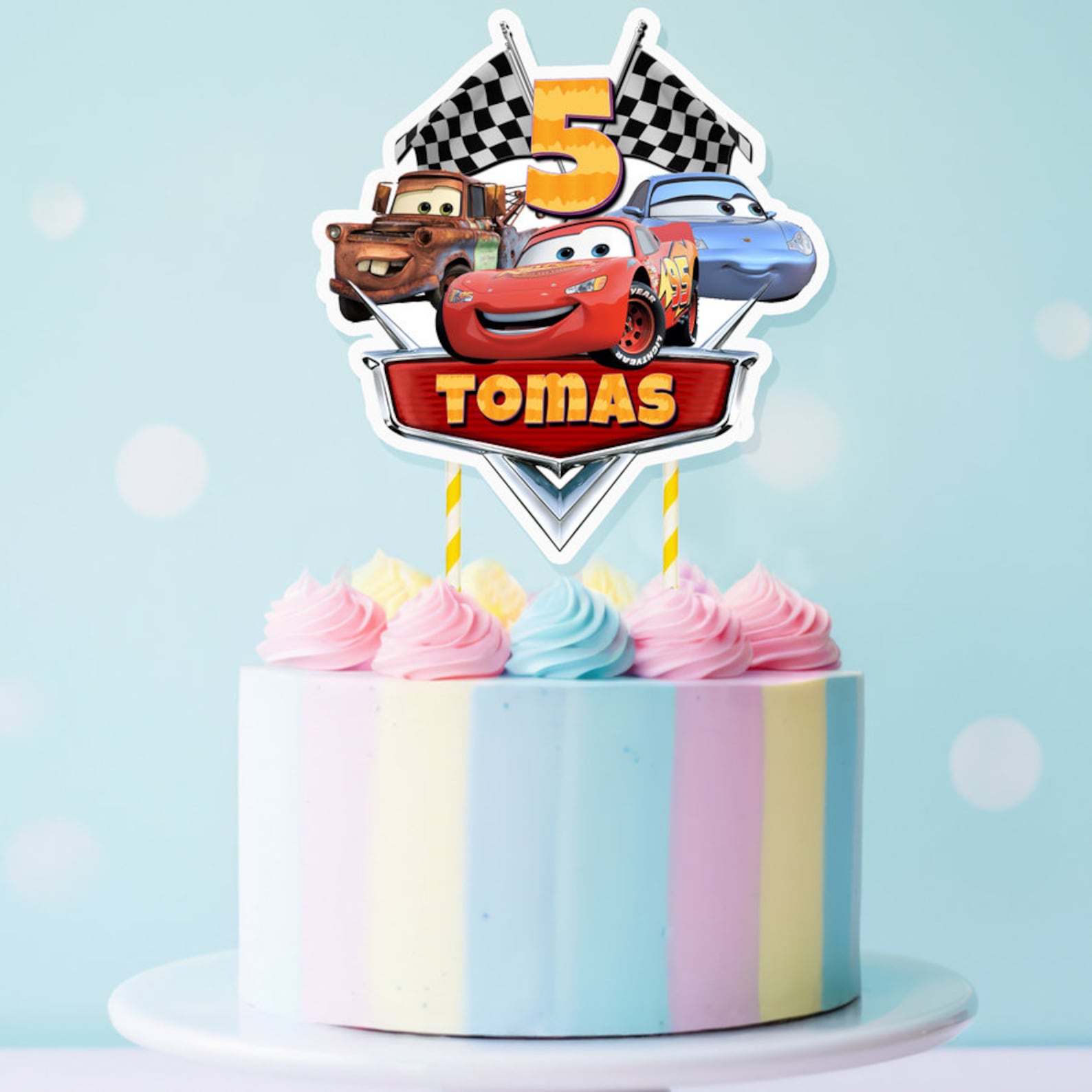 Cars Printable Cake Topper, Lightning Mcqueen Digital Cake Topper ...