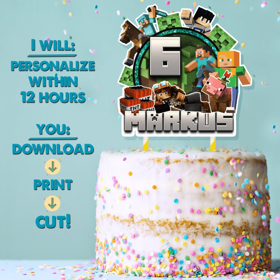 Minecraft Printable Cake Topper, Game Digital Cake Topper, Personalized ...