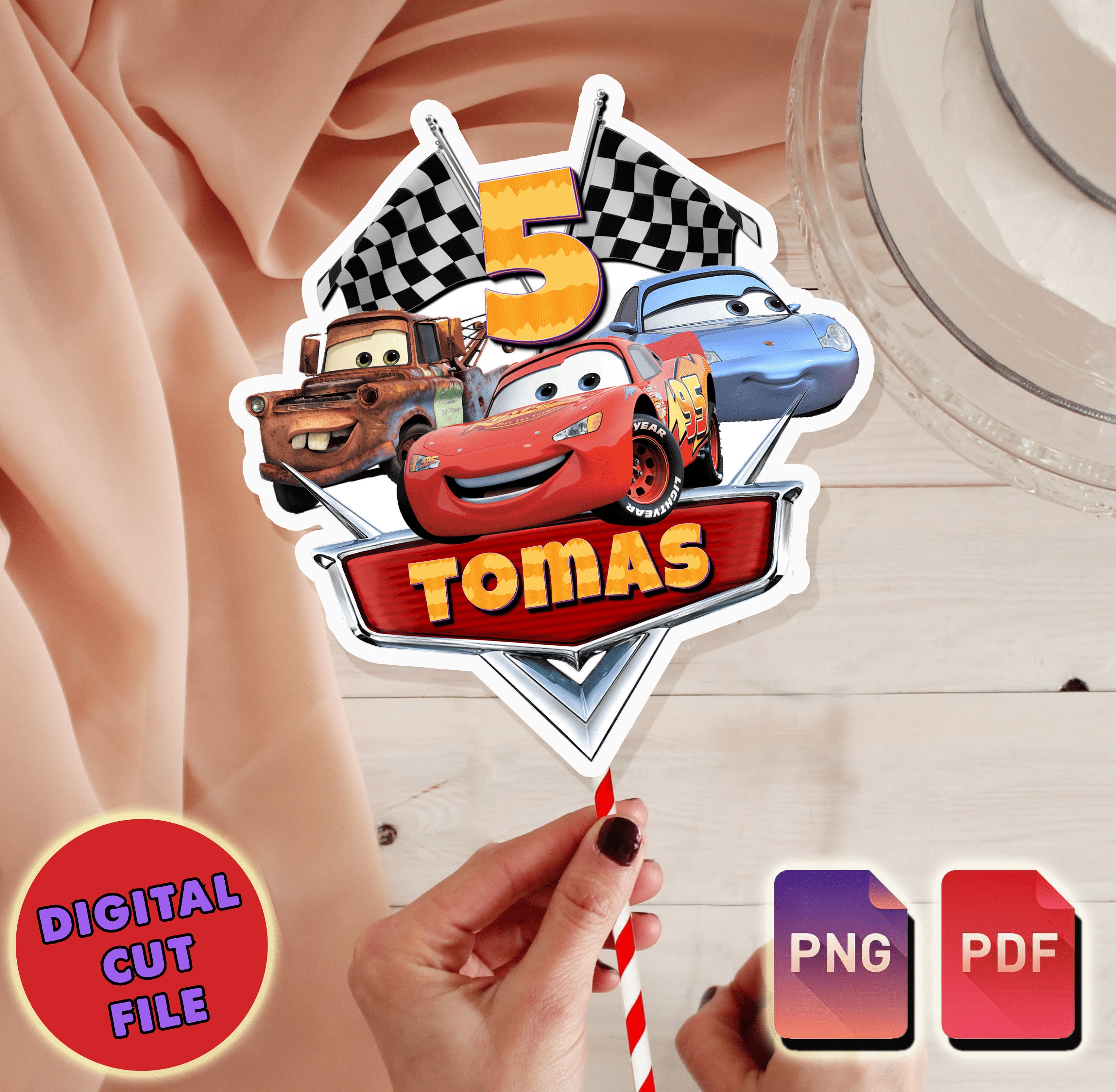 Cars Printable Cake Topper, Lightning Mcqueen Digital Cake Topper ...