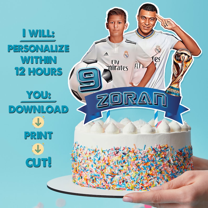 WITH PHOTO Mbappe Printable Cake Topper, Soccer Football Digital Cake ...