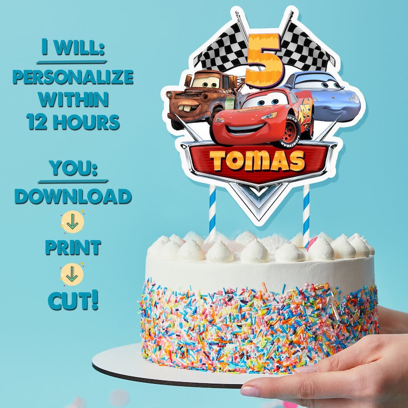 Cars Printable Cake Topper, Lightning Mcqueen Digital Cake Topper ...