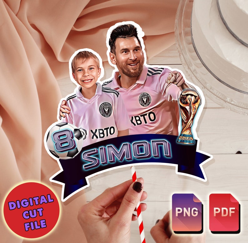 WITH PHOTO Messi Miami Printable Cake Topper, Soccer Football Digital ...