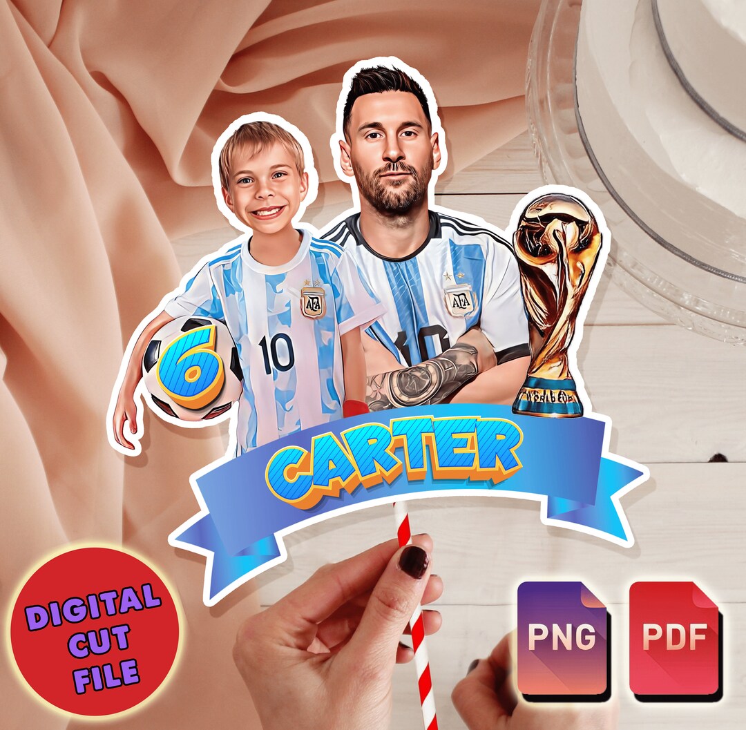 WITH PHOTO Messi Argentina Printable Cake Topper, Soccer Digital Cake ...