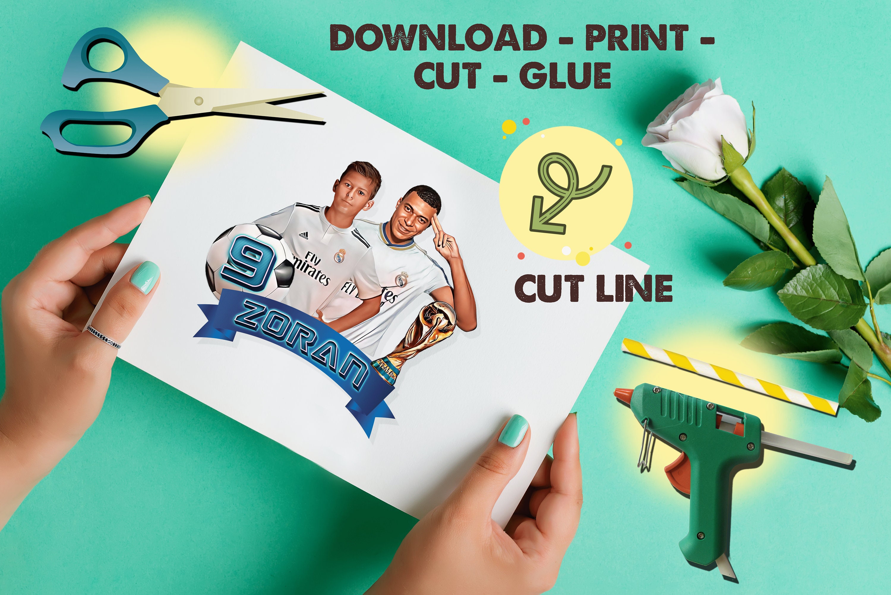 WITH PHOTO Mbappe Printable Cake Topper, Soccer Football Digital Cake ...