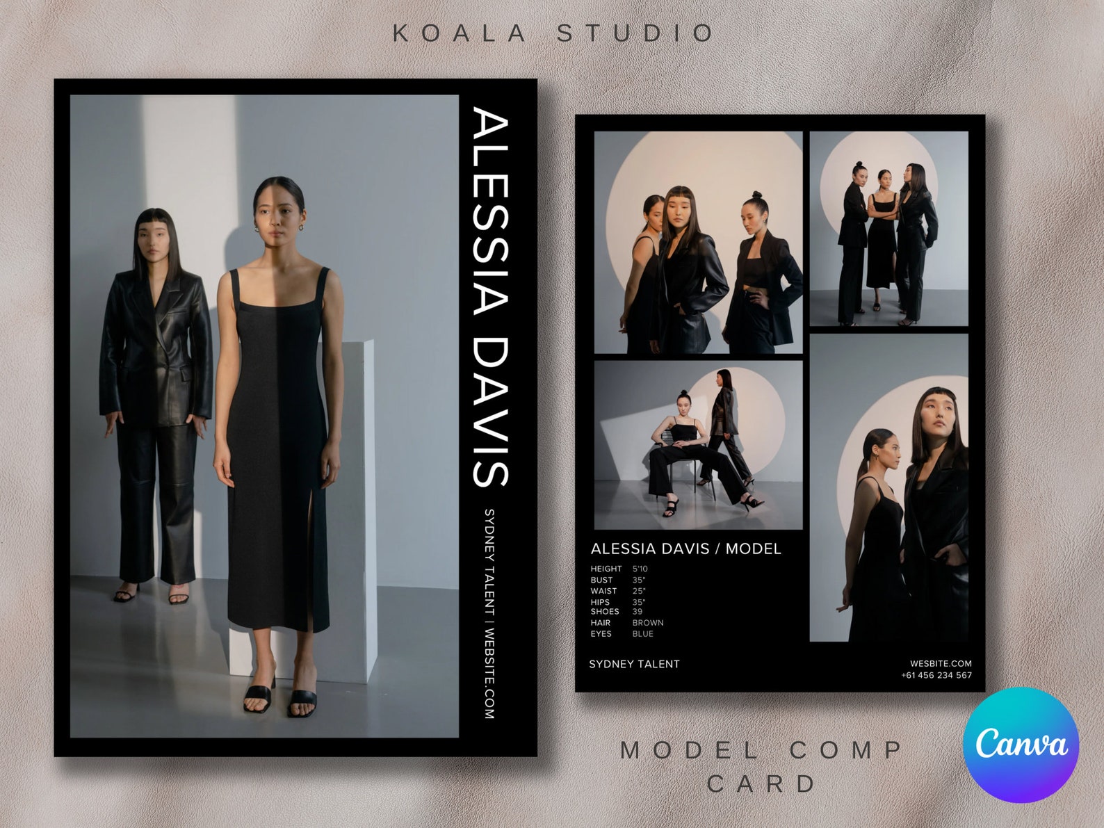 Model Casting Card/ Canva Template/ Fashion Model Card/ Model Portfolio ...
