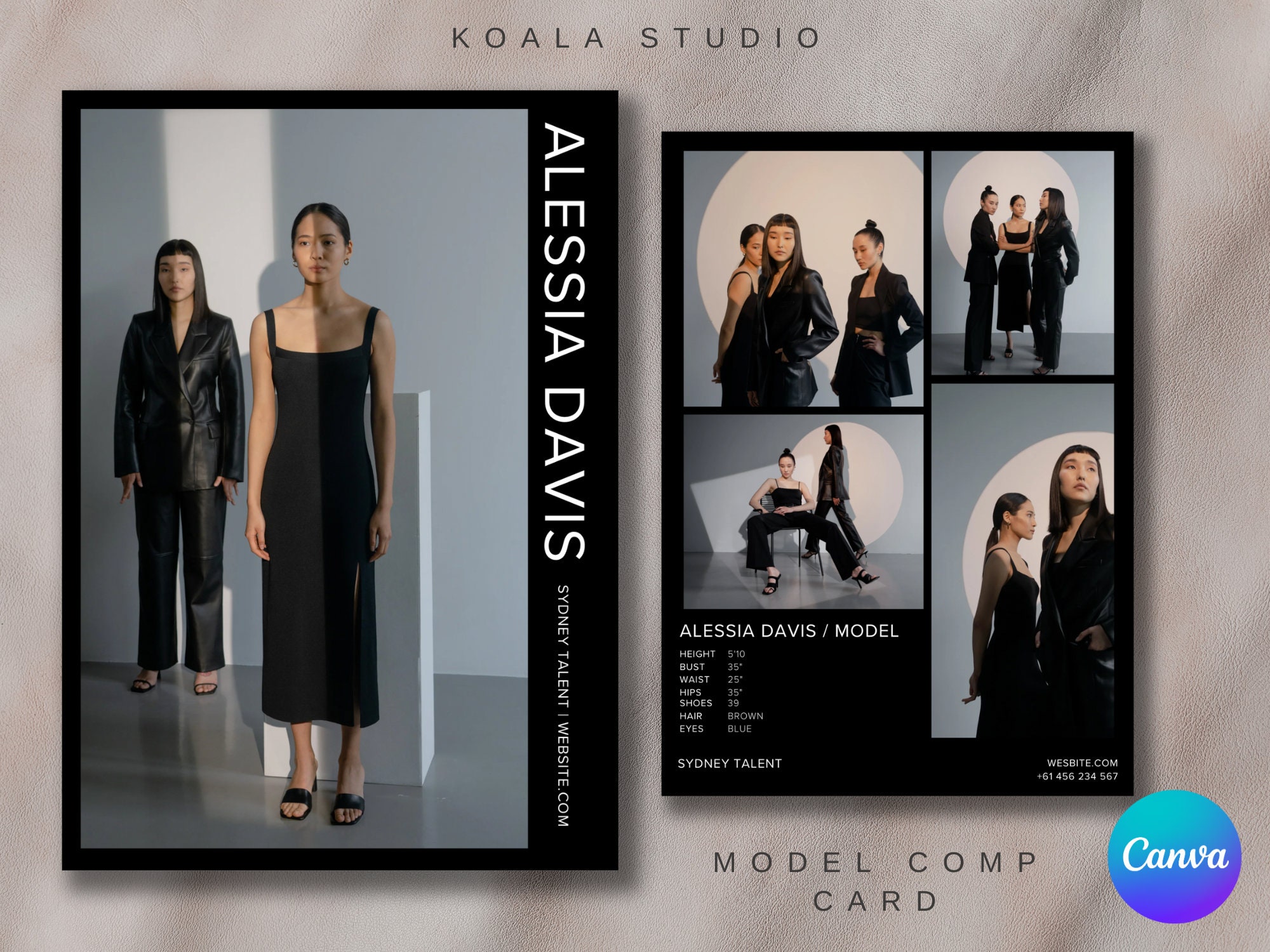 Model Casting Card/ Canva Template/ Fashion Model Card/ Model Portfolio ...