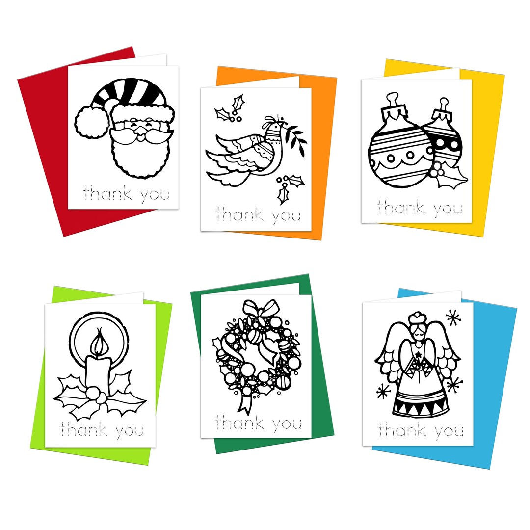 Christmas Thank You Cards for Kids: Color-in Recycled Note Card Set - Etsy