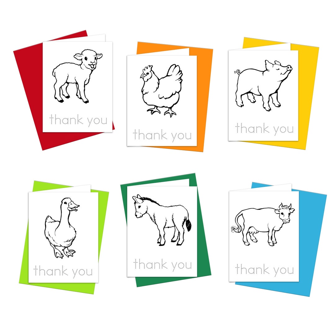 Farm Animals Thank You Cards: Teach Kids Gratitude! Easy & Fun to Color ...