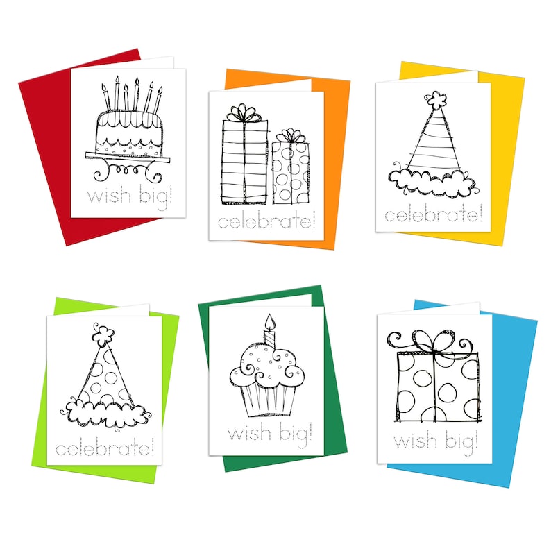Happy Birthday Coloring Cards, Birthday Thank You Notes, for Kids and ...