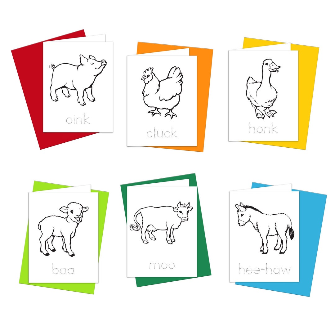 Coloring Cards: Farm Animals Barnyard Theme Set of 6 Cards to Color in ...