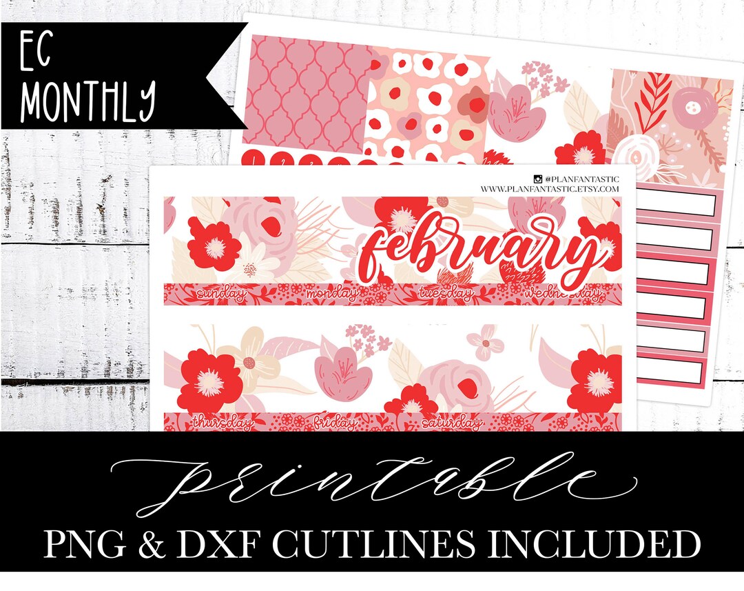 February Printable Monthly Planner Sticker Kit Winter Valentines PNG ...