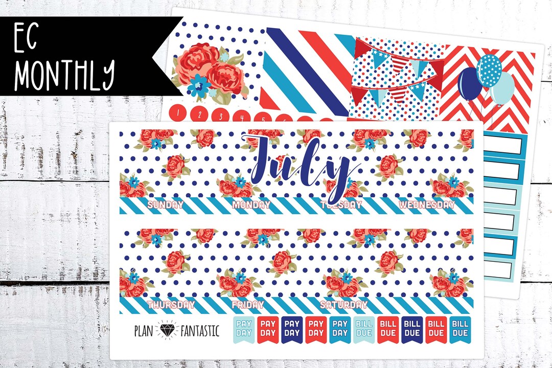 July Monthly Planner Sticker Kit Monthly Calendar Stickers for Use With ...
