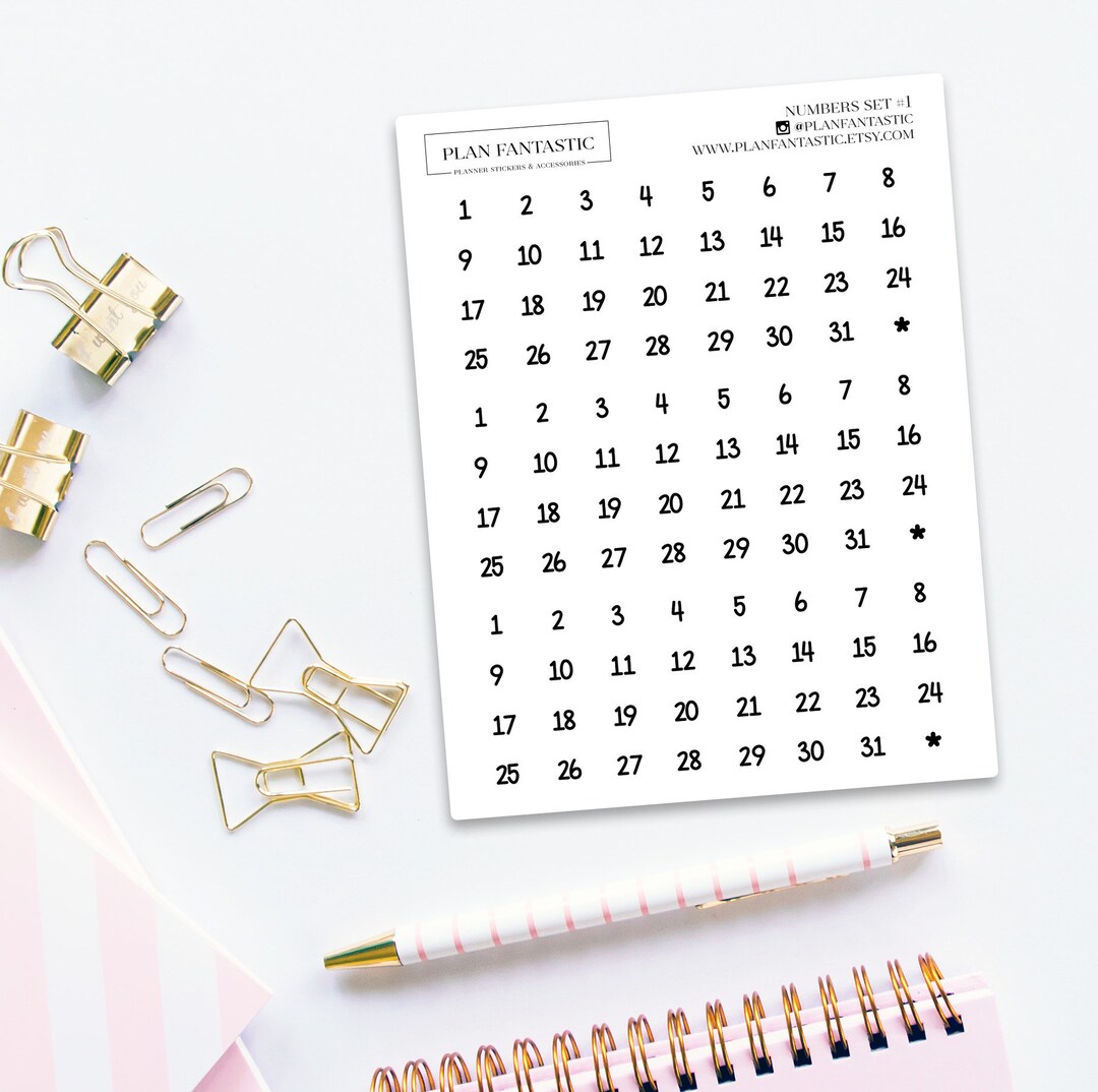 Number Planner Stickers Set 1 Brush Lettering Planner Stickers - Etsy