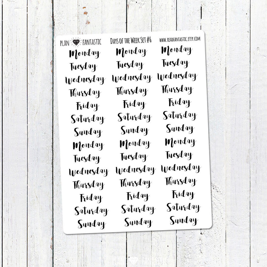 Days of the Week Bullet Journal Sticker Set 6 handlettering hand ...