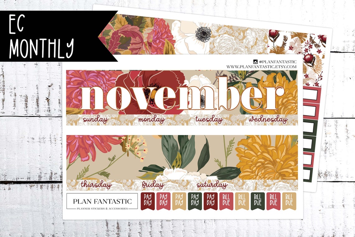 November Monthly Planner Sticker Kit Fall Month on 2 Pages - Etsy