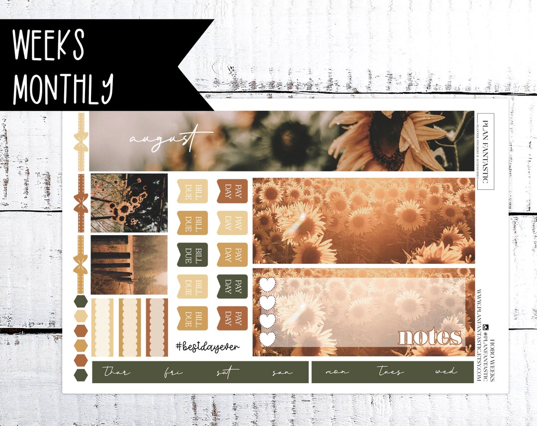 August Weeks Monthly Kit Hobonichi Sticker Kit Summer August Planner ...