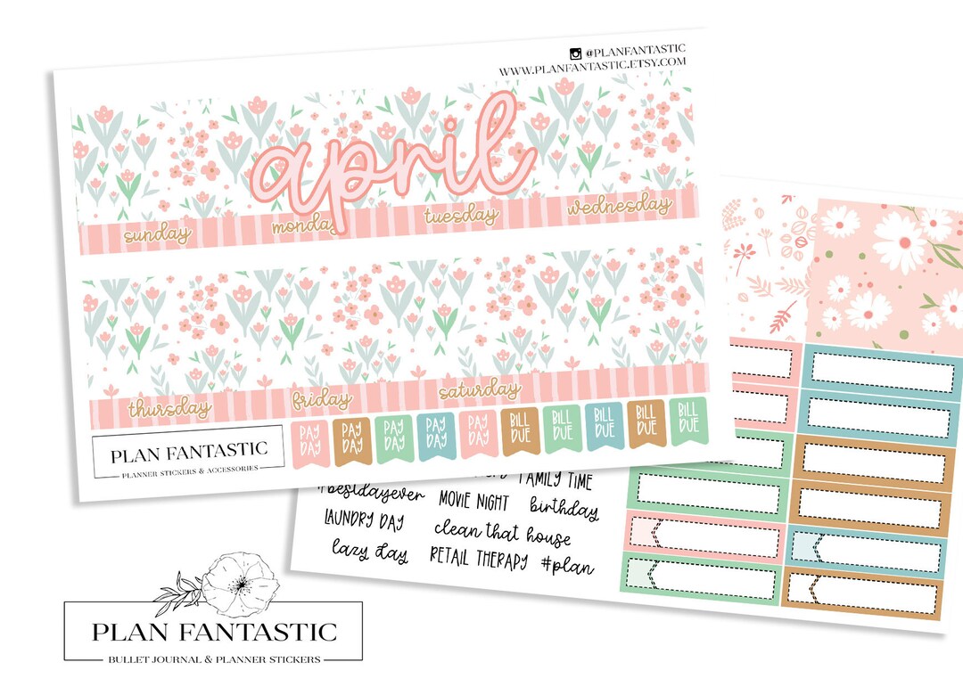 April Planner Sticker Kit - Floral Erin Condren Stickers - Etsy