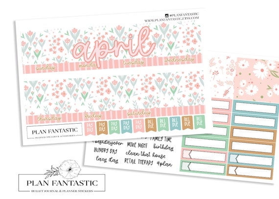 April Monthly Planner Sticker Kit Spring Month on 2 Pages | Etsy