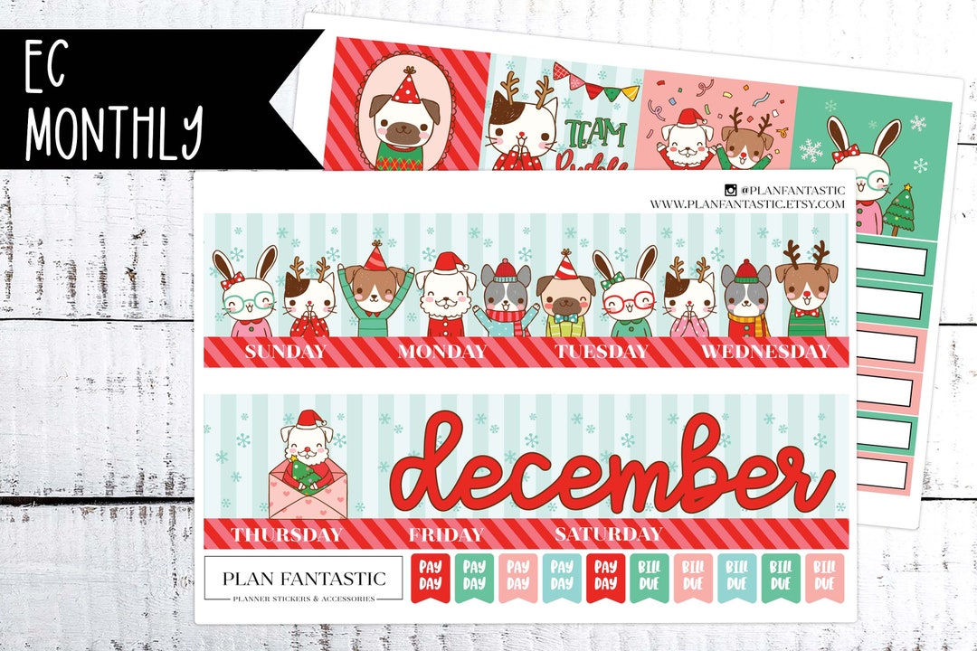 Kawaii December Monthly Sticker Kit Cute Christmas Monthly Calendar ...