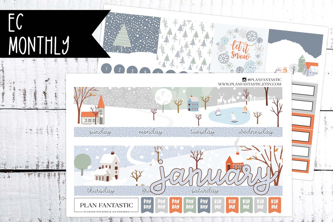 January Monthly Planner Sticker Kit Winter -new Years - for Use With ...