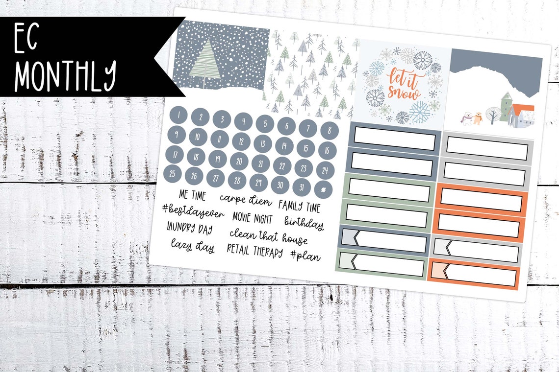 January Monthly Planner Sticker Kit Winter -new Years - for Use With ...