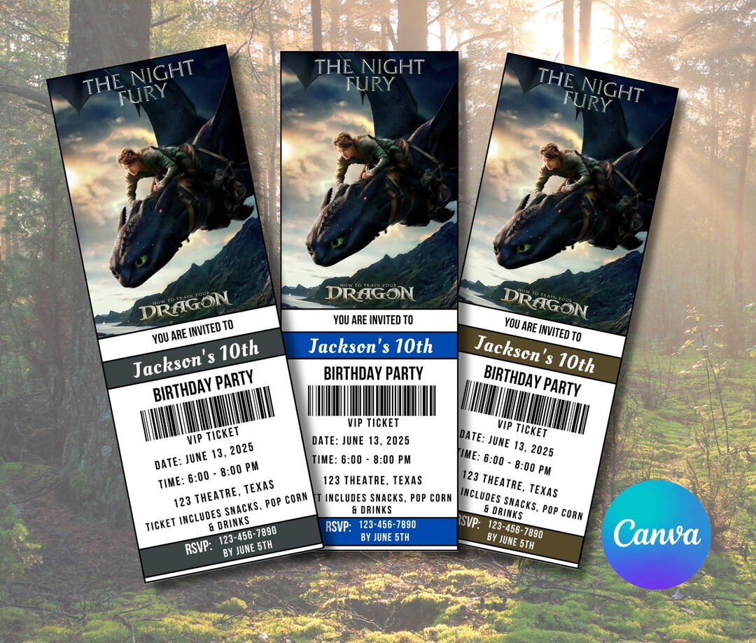 Editable How to Train Your Dragon Movie Ticket Invitation, Dragon ...