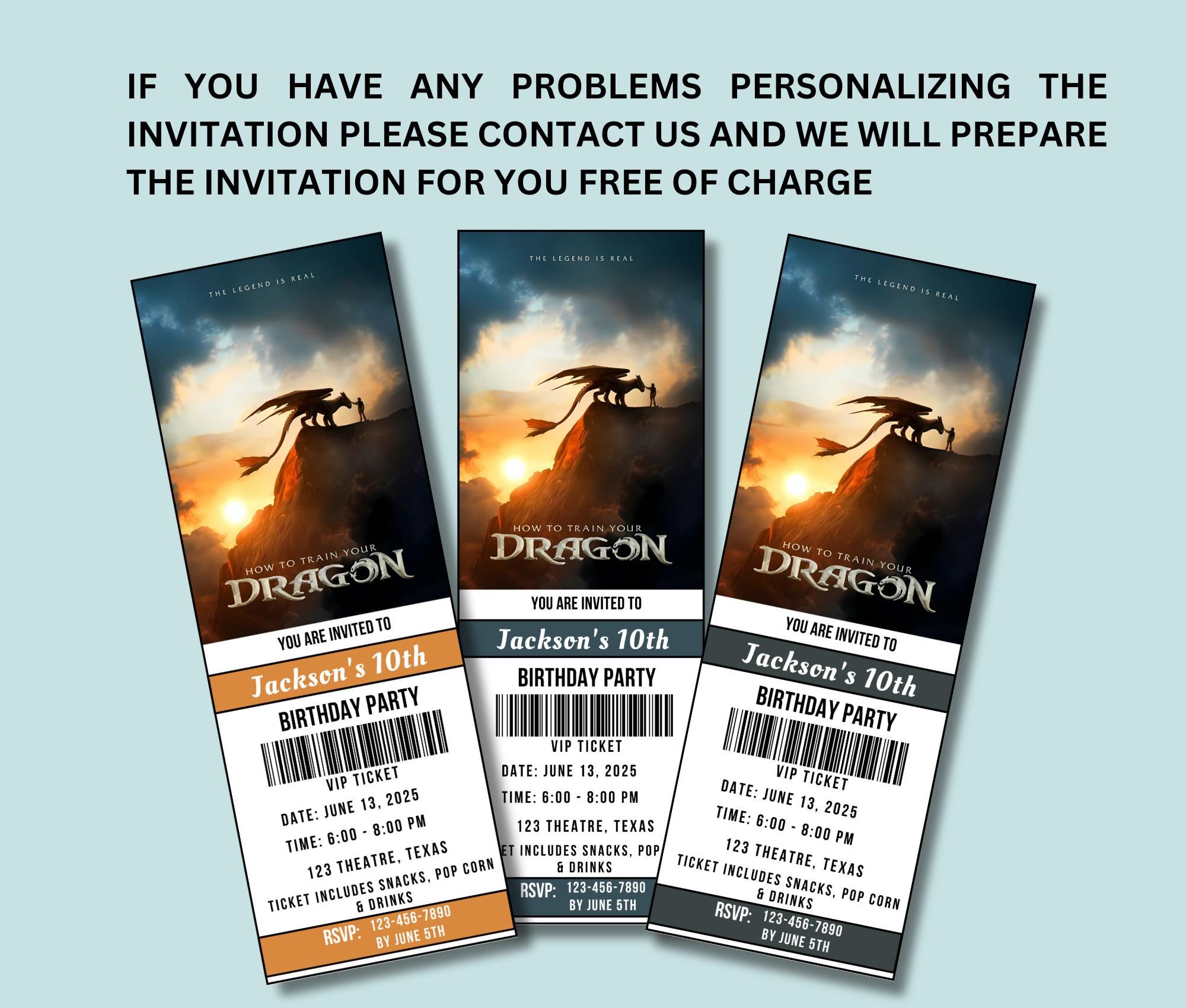 Editable How to Train Your Dragon Movie Ticket Invitation, Dragon ...