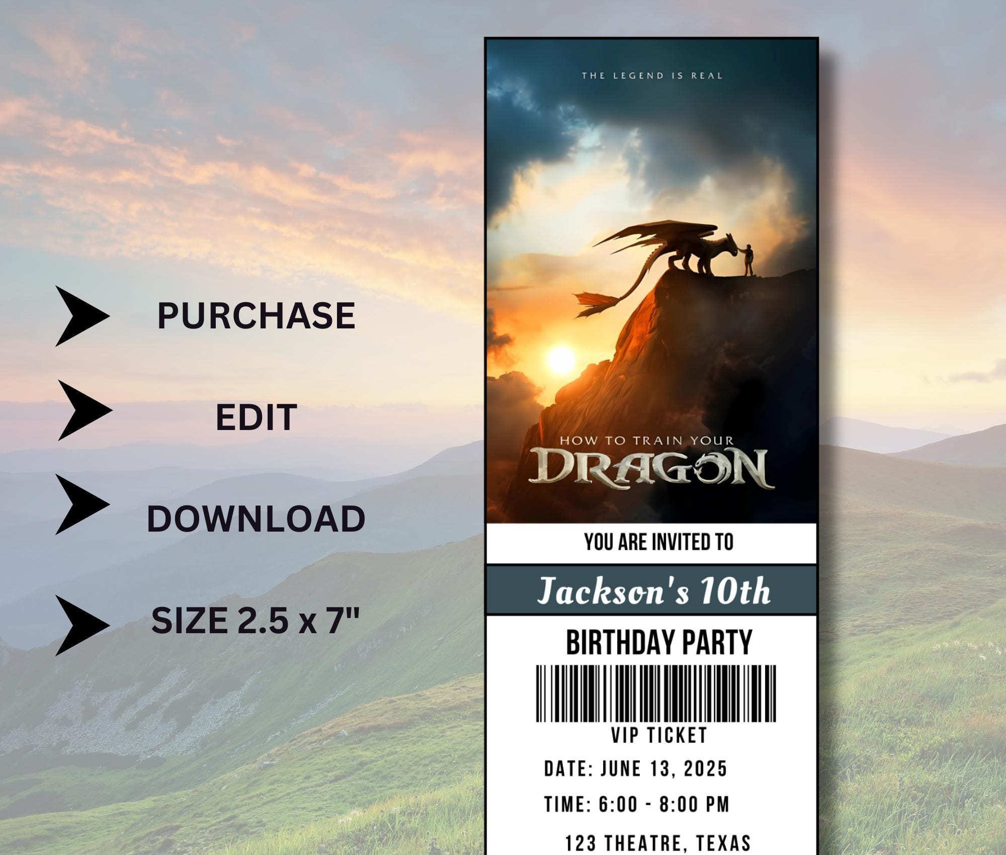 Editable How to Train Your Dragon Movie Ticket Invitation, Dragon ...